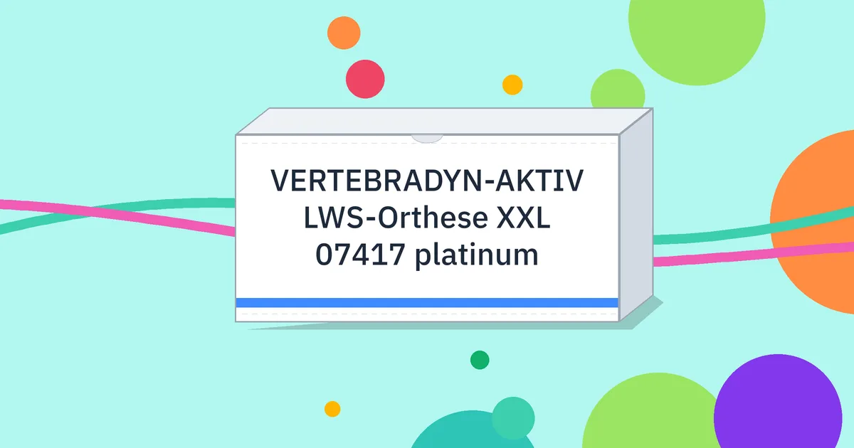 Symbolbild: Packung mit der Aufschrift VERTEBRADYN-AKTIV LWS-Orthese XXL 07417 platinum (PZN 06826907) – Verfügbarkeit und Bezug in Apotheken in Frankfurt am Main