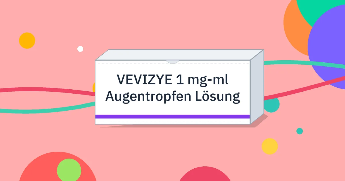 Symbolbild: Packung mit der Aufschrift VEVIZYE 1 mg-ml Augentropfen Lösung (PZN 19825306) – Verfügbarkeit und Bezug in Apotheken in Frankfurt am Main
