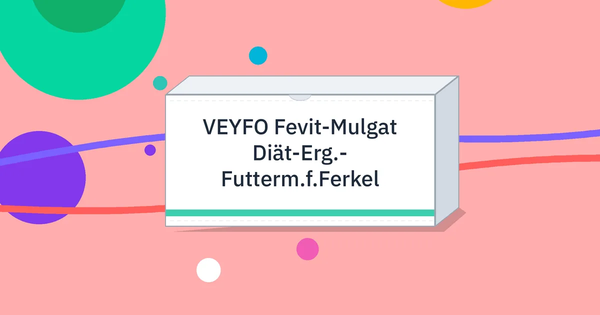 Symbolbild: Packung mit der Aufschrift VEYFO Fevit-Mulgat Diät-Erg.-Futterm.f.Ferkel (PZN 18378762) – Verfügbarkeit und Bezug in Apotheken in Frankfurt am Main