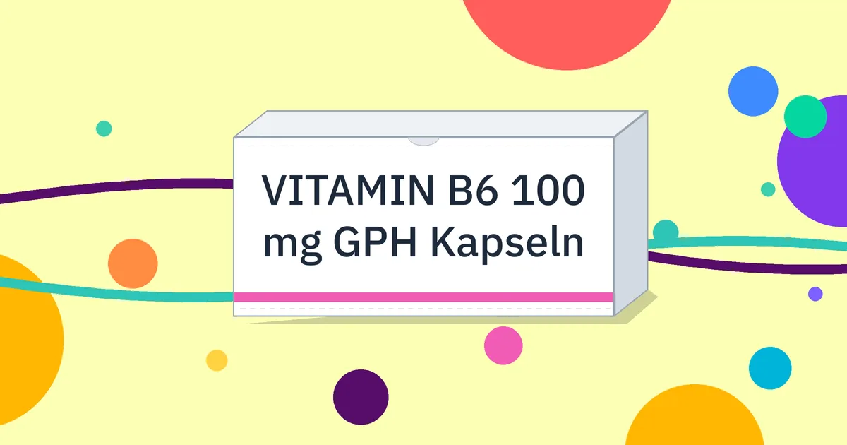 Symbolbild: Packung mit der Aufschrift VITAMIN B6 100 mg GPH Kapseln (PZN 14364935) – Verfügbarkeit und Bezug in Apotheken in Frankfurt am Main