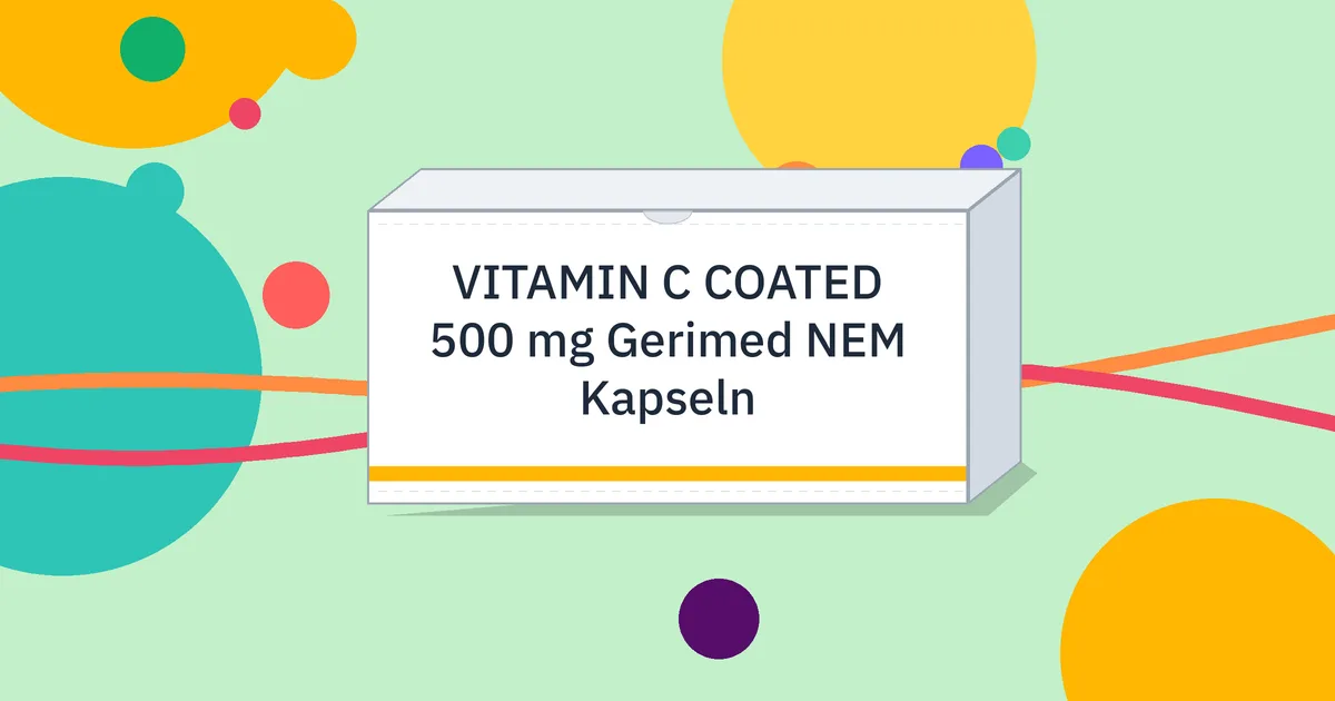Symbolbild: Packung mit der Aufschrift VITAMIN C COATED 500 mg Gerimed NEM Kapseln (PZN 04903561) – Verfügbarkeit und Bezug in Apotheken in Frankfurt am Main