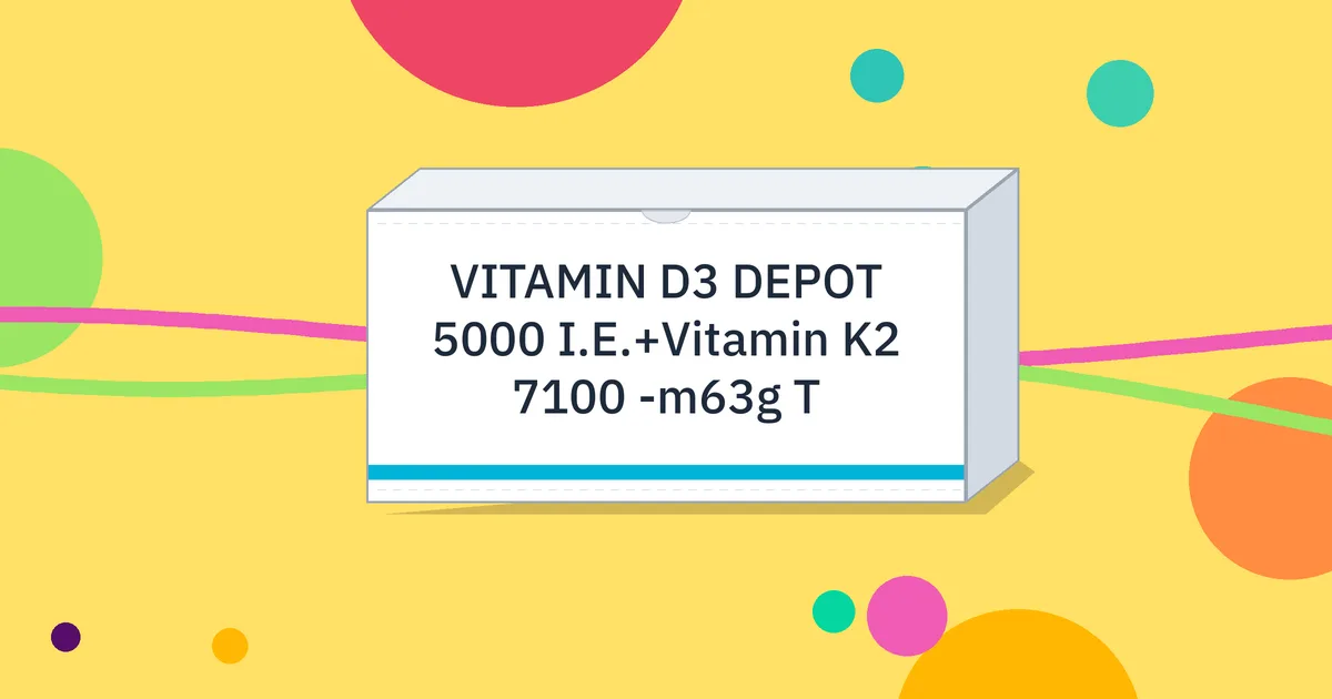 Symbolbild: Packung mit der Aufschrift VITAMIN D3 DEPOT 5000 I.E.+Vitamin K2 7100 -m63g T (PZN 18236281) – Verfügbarkeit und Bezug in Apotheken in Frankfurt am Main