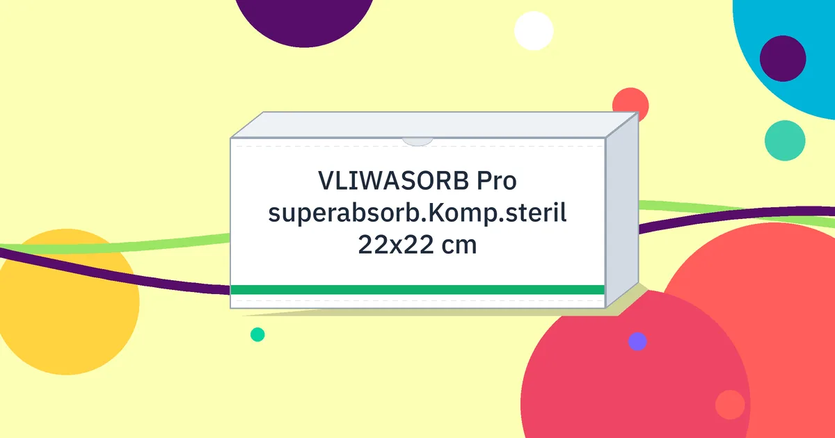 Symbolbild: Packung mit der Aufschrift VLIWASORB Pro superabsorb.Komp.steril 22x22 cm (PZN 16354680) – Verfügbarkeit und Bezug in Apotheken in Frankfurt am Main