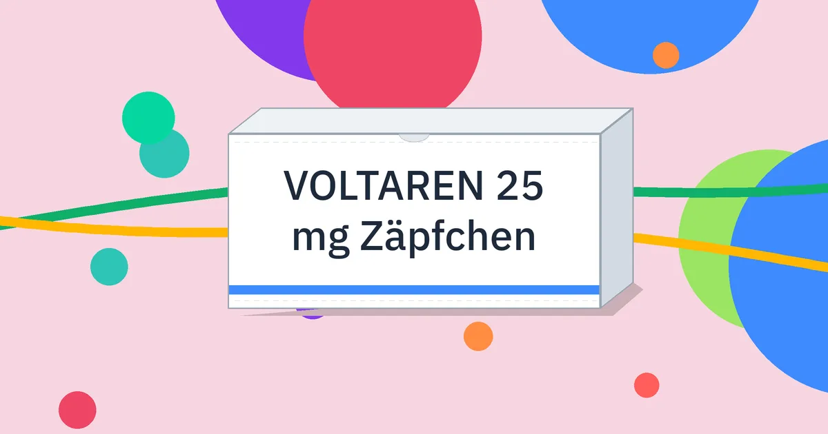Symbolbild: Packung mit der Aufschrift VOLTAREN 25 mg Zäpfchen (PZN 01892408) – Verfügbarkeit und Bezug in Apotheken in Frankfurt am Main