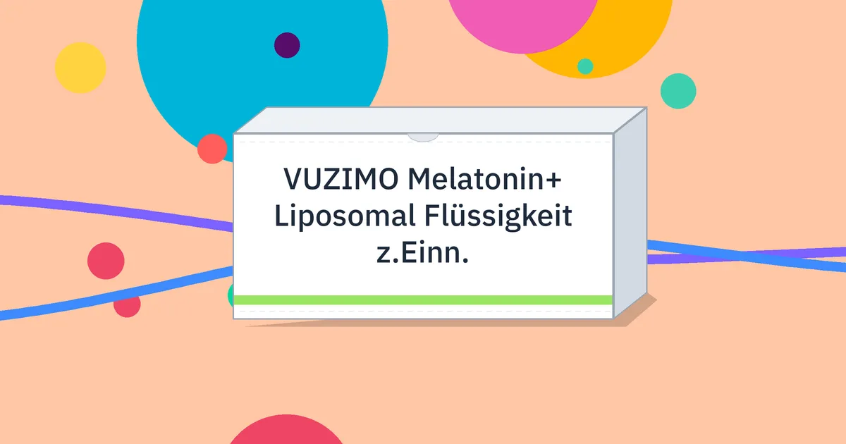 Symbolbild: Packung mit der Aufschrift VUZIMO Melatonin+ Liposomal Flüssigkeit z.Einn. (PZN 20918792) – Verfügbarkeit und Bezug in Apotheken in Frankfurt am Main