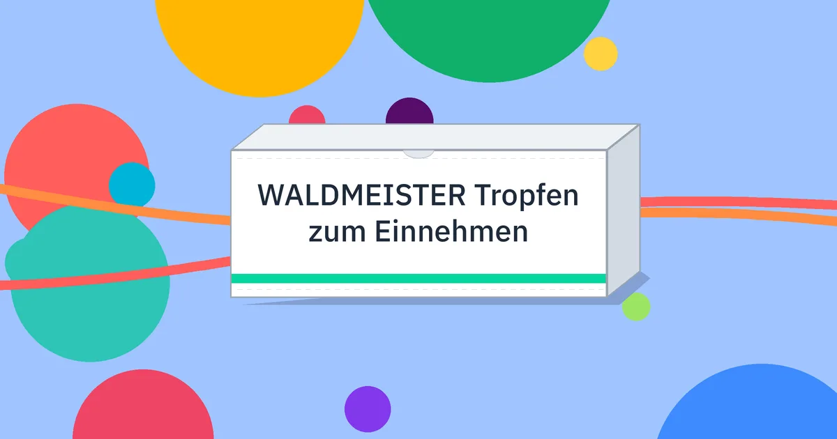 Symbolbild: Packung mit der Aufschrift WALDMEISTER Tropfen zum Einnehmen (PZN 11366879) – Verfügbarkeit und Bezug in Apotheken in Frankfurt am Main