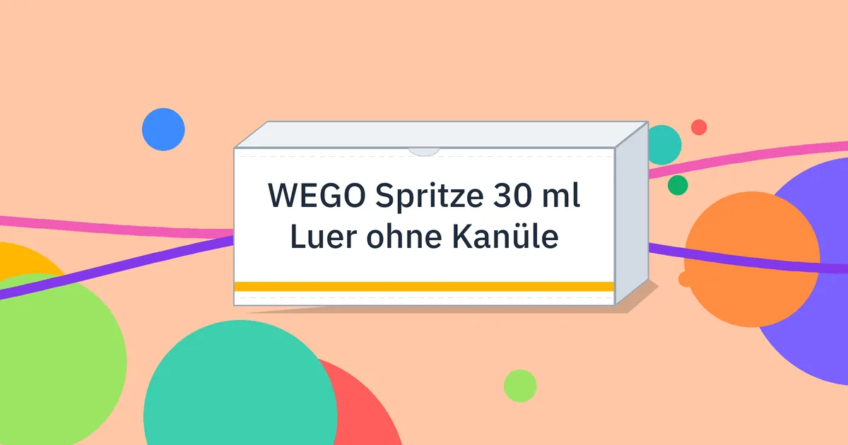 Symbolbild: Packung mit der Aufschrift WEGO Spritze 30 ml Luer ohne Kanüle (PZN 18859160) – Verfügbarkeit und Bezug in Apotheken in Frankfurt am Main