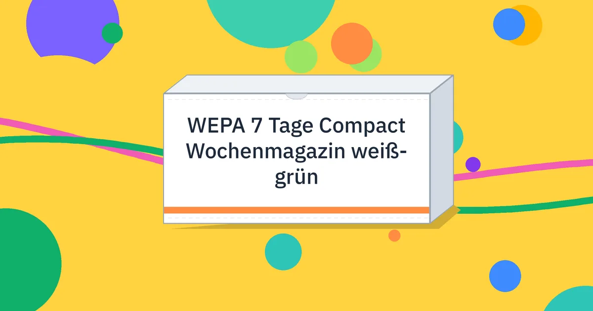 Symbolbild: Packung mit der Aufschrift WEPA 7 Tage Compact Wochenmagazin weiß-grün (PZN 18878039) – Verfügbarkeit und Bezug in Apotheken in Frankfurt am Main