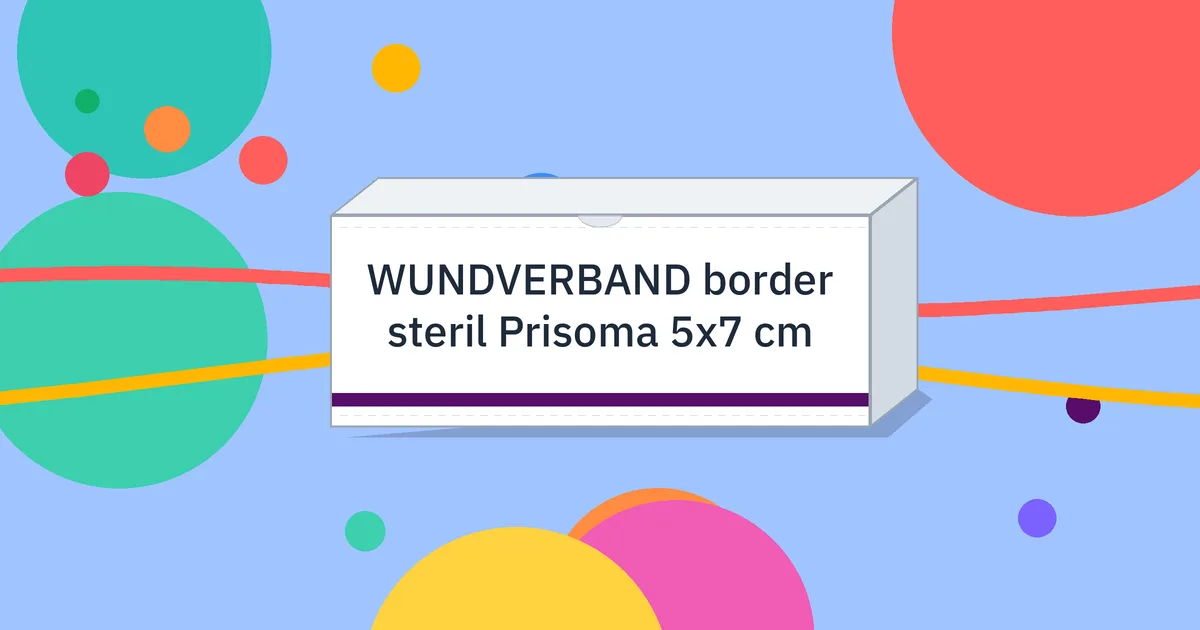 Symbolbild: Packung mit der Aufschrift WUNDVERBAND border steril Prisoma 5x7 cm (PZN 19692526) – Verfügbarkeit und Bezug in Apotheken in Frankfurt am Main