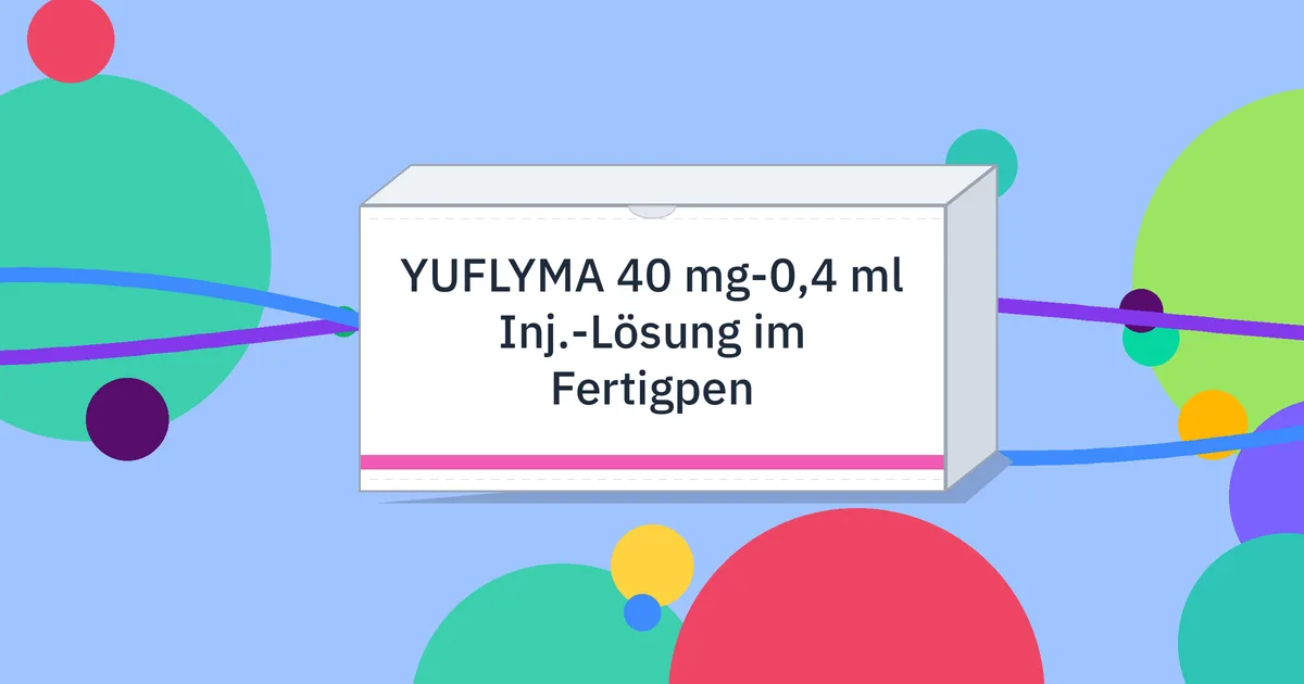 Symbolbild: Packung mit der Aufschrift YUFLYMA 40 mg-0,4 ml Inj.-Lösung im Fertigpen (PZN 19430246) – Verfügbarkeit und Bezug in Apotheken in Frankfurt am Main