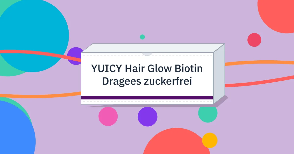 Symbolbild: Packung mit der Aufschrift YUICY Hair Glow Biotin Dragees zuckerfrei (PZN 19229018) – Verfügbarkeit und Bezug in Apotheken in Frankfurt am Main