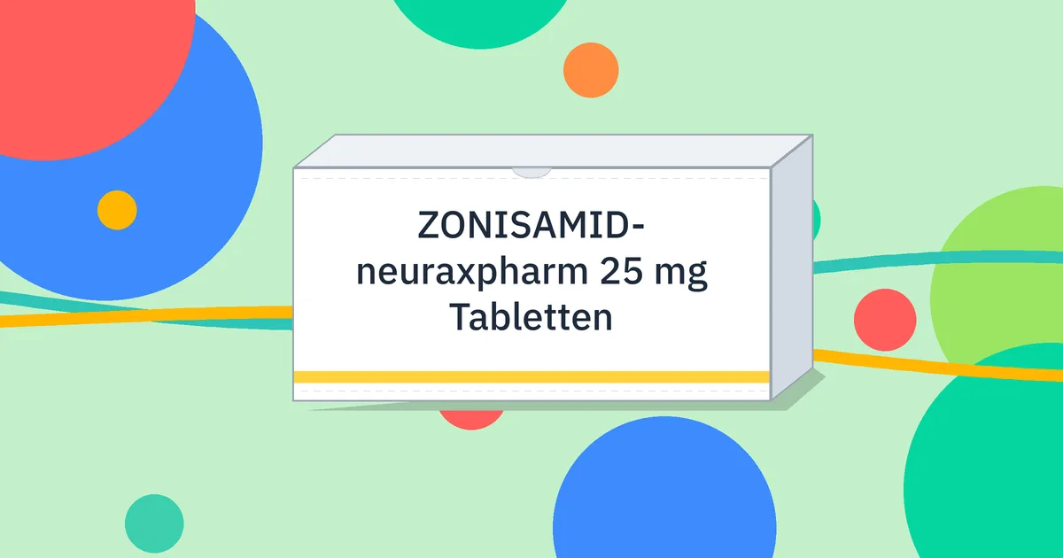 Symbolbild: Packung mit der Aufschrift ZONISAMID-neuraxpharm 25 mg Tabletten (PZN 18135686) – Verfügbarkeit und Bezug in Apotheken in Frankfurt am Main
