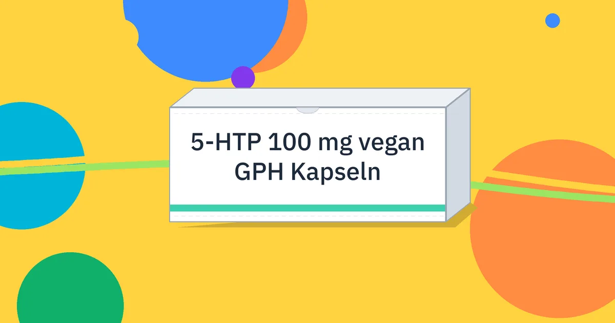 Symbolbild: Packung mit der Aufschrift 5-HTP 100 mg vegan GPH Kapseln (PZN 16362099) – Verfügbarkeit und Bezug in Apotheken in Frankfurt am Main