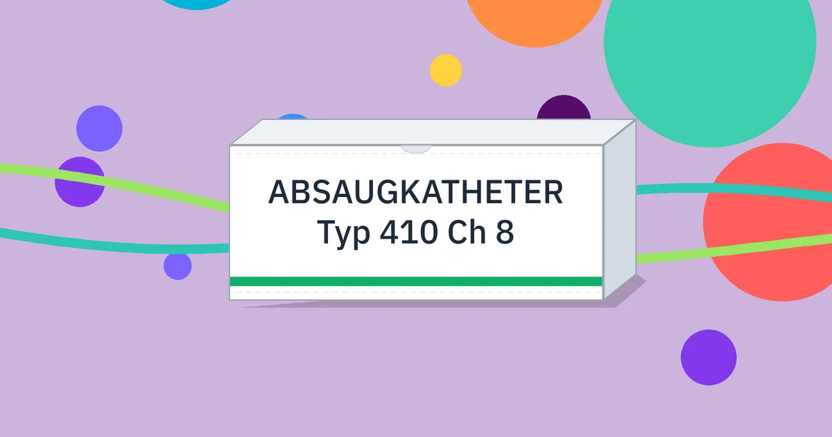 Symbolbild: Packung mit der Aufschrift ABSAUGKATHETER Typ 410 Ch 8 (PZN 07489688) – Verfügbarkeit und Bezug in Apotheken in Frankfurt am Main