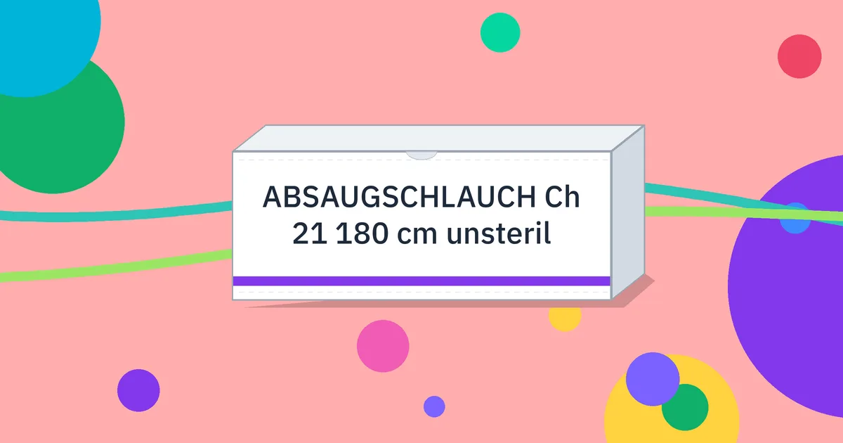 Symbolbild: Packung mit der Aufschrift ABSAUGSCHLAUCH Ch 21 180 cm unsteril (PZN 19145445) – Verfügbarkeit und Bezug in Apotheken in Frankfurt am Main