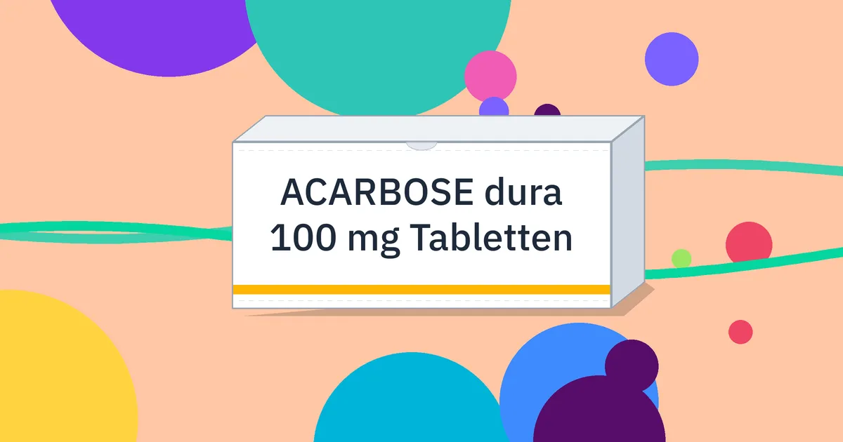 Symbolbild: Packung mit der Aufschrift ACARBOSE dura 100 mg Tabletten (PZN 05502580) – Verfügbarkeit und Bezug in Apotheken in Frankfurt am Main