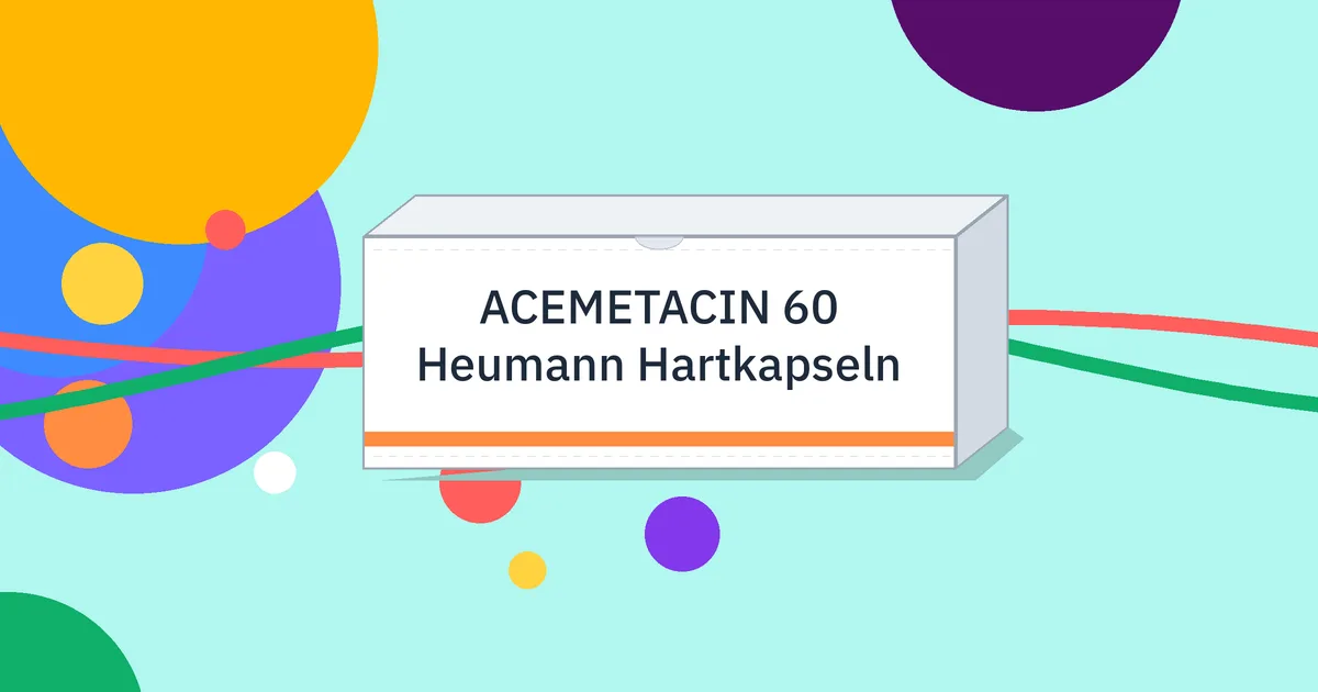 Symbolbild: Packung mit der Aufschrift ACEMETACIN 60 Heumann Hartkapseln (PZN 19468177) – Verfügbarkeit und Bezug in Apotheken in Frankfurt am Main