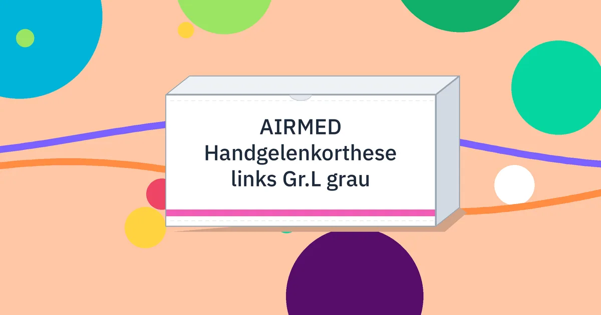 Symbolbild: Packung mit der Aufschrift AIRMED Handgelenkorthese links Gr.L grau (PZN 14048967) – Verfügbarkeit und Bezug in Apotheken in Frankfurt am Main
