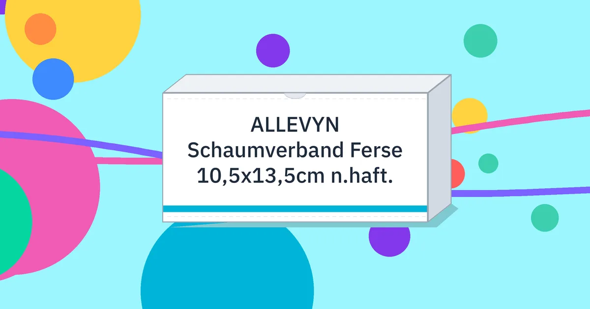 Symbolbild: Packung mit der Aufschrift ALLEVYN Schaumverband Ferse 10,5x13,5cm n.haft. (PZN 18654618) – Verfügbarkeit und Bezug in Apotheken in Frankfurt am Main
