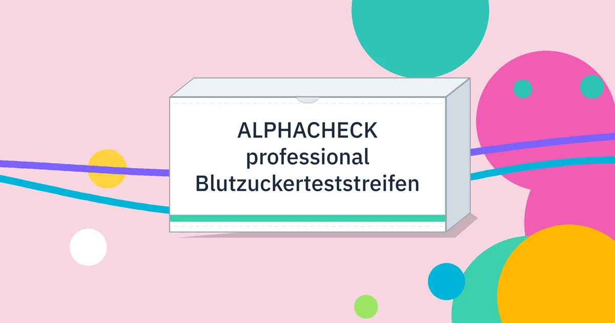Symbolbild: Packung mit der Aufschrift ALPHACHECK professional Blutzuckerteststreifen (PZN 09208529) – Verfügbarkeit und Bezug in Apotheken in Frankfurt am Main