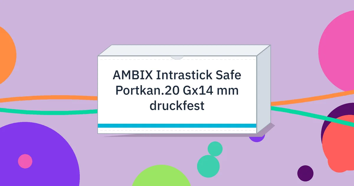 Symbolbild: Packung mit der Aufschrift AMBIX Intrastick Safe Portkan.20 Gx14 mm druckfest (PZN 10116749) – Verfügbarkeit und Bezug in Apotheken in Frankfurt am Main