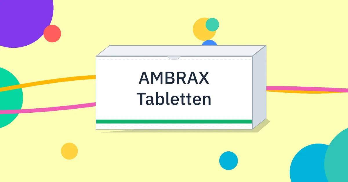 Symbolbild: Packung mit der Aufschrift AMBRAX Tabletten (PZN 01277519) – Verfügbarkeit und Bezug in Apotheken in Frankfurt am Main