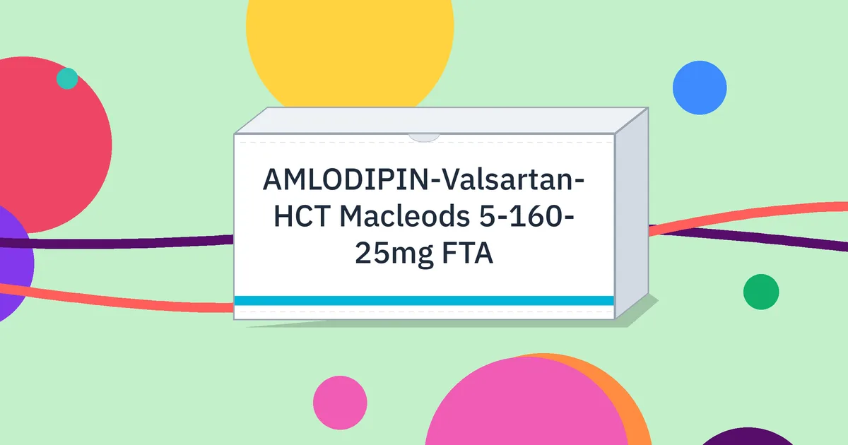 Symbolbild: Packung mit der Aufschrift AMLODIPIN-Valsartan-HCT Macleods 5-160-25mg FTA (PZN 20410036) – Verfügbarkeit und Bezug in Apotheken in Frankfurt am Main
