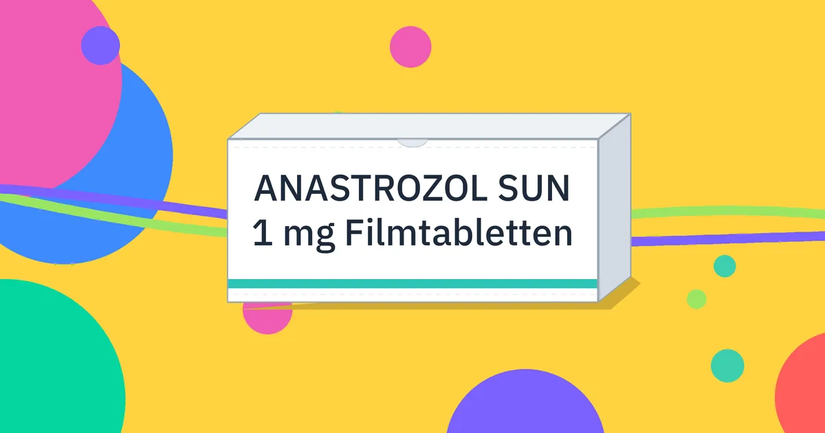 Symbolbild: Packung mit der Aufschrift ANASTROZOL SUN 1 mg Filmtabletten (PZN 09101955) – Verfügbarkeit und Bezug in Apotheken in Frankfurt am Main