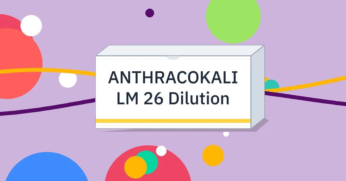 Symbolbild: Packung mit der Aufschrift ANTHRACOKALI LM 26 Dilution (PZN 13371399) – Verfügbarkeit und Bezug in Apotheken in Frankfurt am Main