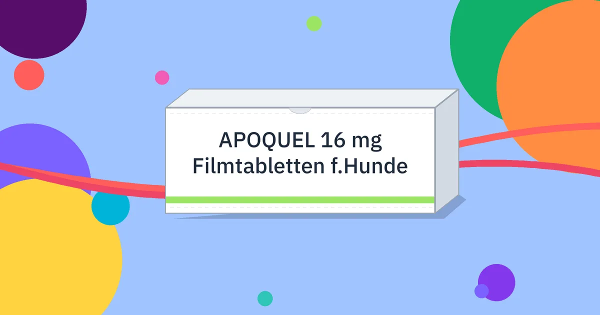 Symbolbild: Packung mit der Aufschrift APOQUEL 16 mg Filmtabletten f.Hunde (PZN 17937834) – Verfügbarkeit und Bezug in Apotheken in Frankfurt am Main
