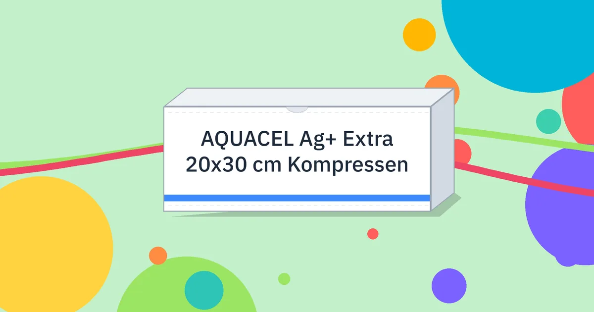 Symbolbild: Packung mit der Aufschrift AQUACEL Ag+ Extra 20x30 cm Kompressen (PZN 19161450) – Verfügbarkeit und Bezug in Apotheken in Frankfurt am Main