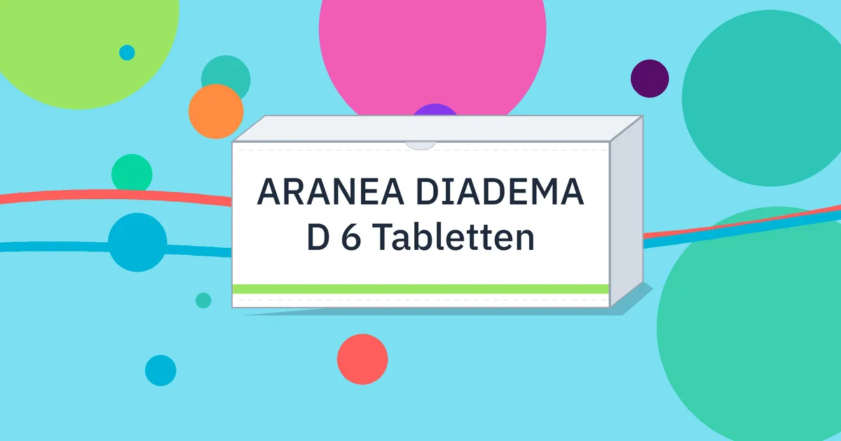 Symbolbild: Packung mit der Aufschrift ARANEA DIADEMA D 6 Tabletten (PZN 02625566) – Verfügbarkeit und Bezug in Apotheken in Frankfurt am Main