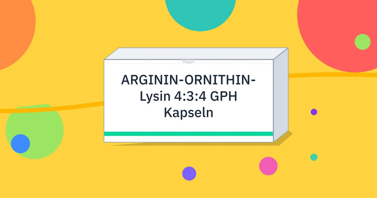 Symbolbild: Packung mit der Aufschrift ARGININ-ORNITHIN-Lysin 4:3:4 GPH Kapseln (PZN 00129030) – Verfügbarkeit und Bezug in Apotheken in Frankfurt am Main