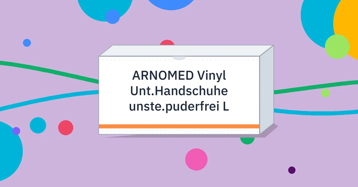 Symbolbild: Packung mit der Aufschrift ARNOMED Vinyl Unt.Handschuhe unste.puderfrei L (PZN 13699361) – Verfügbarkeit und Bezug in Apotheken in Frankfurt am Main