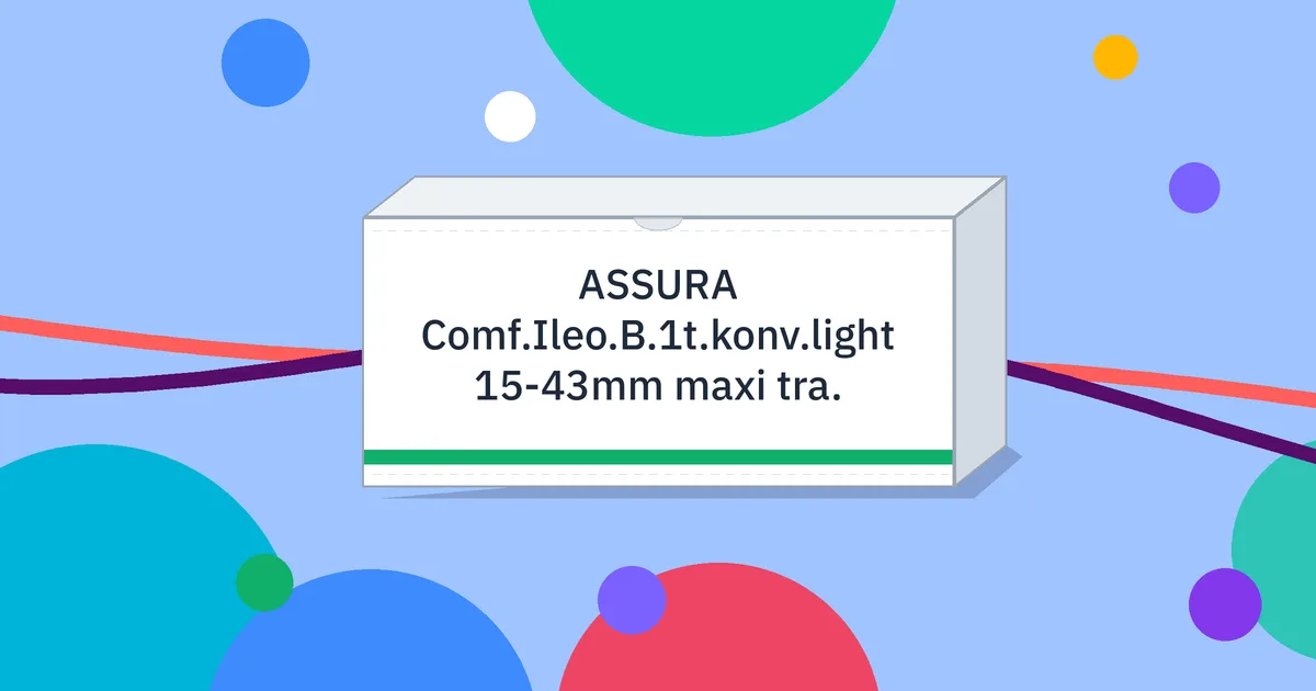 Symbolbild: Packung mit der Aufschrift ASSURA Comf.Ileo.B.1t.konv.light 15-43mm maxi tra. (PZN 02239076) – Verfügbarkeit und Bezug in Apotheken in Frankfurt am Main