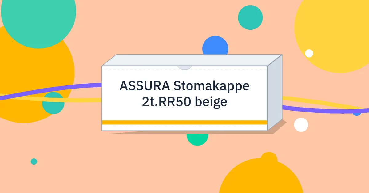 Symbolbild: Packung mit der Aufschrift ASSURA Stomakappe 2t.RR50 beige (PZN 03982765) – Verfügbarkeit und Bezug in Apotheken in Frankfurt am Main