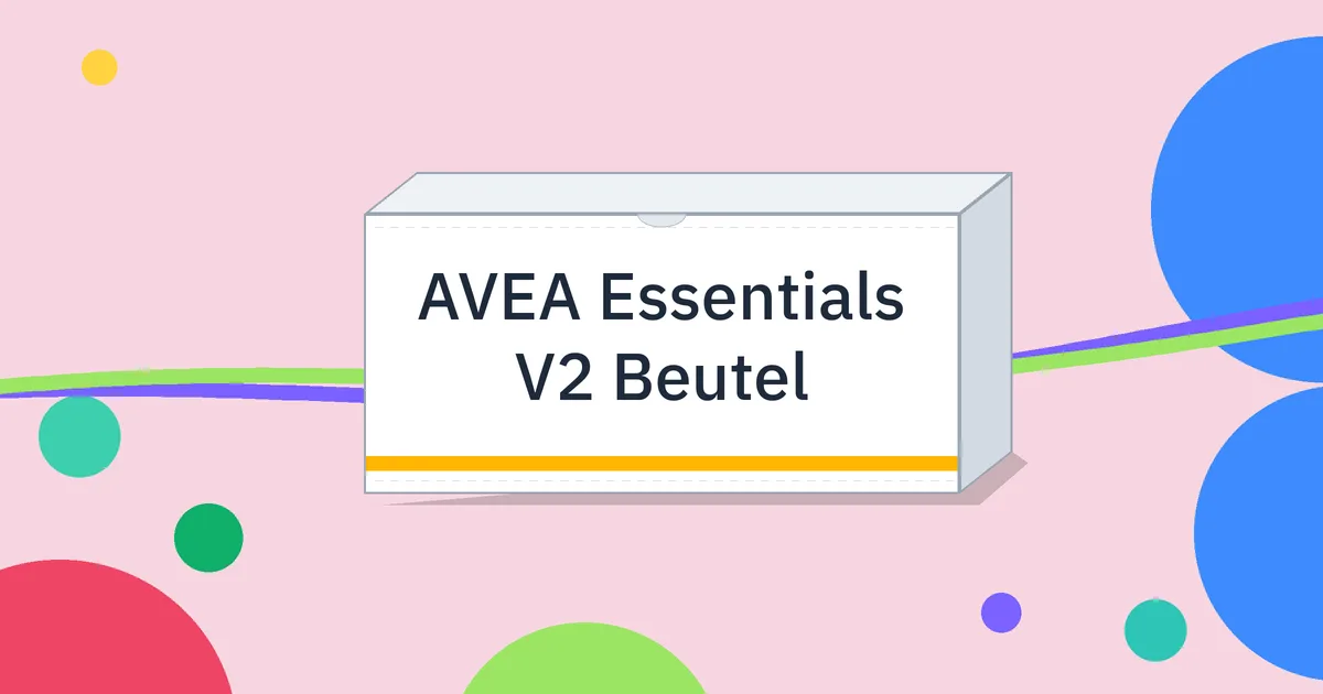 Symbolbild: Packung mit der Aufschrift AVEA Essentials V2 Beutel (PZN 20315817) – Verfügbarkeit und Bezug in Apotheken in Frankfurt am Main