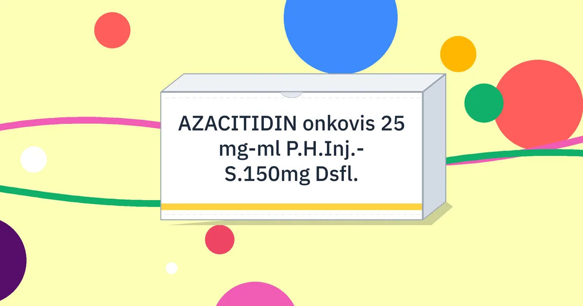 Symbolbild: Packung mit der Aufschrift AZACITIDIN onkovis 25 mg-ml P.H.Inj.-S.150mg Dsfl. (PZN 17242049) – Verfügbarkeit und Bezug in Apotheken in Frankfurt am Main