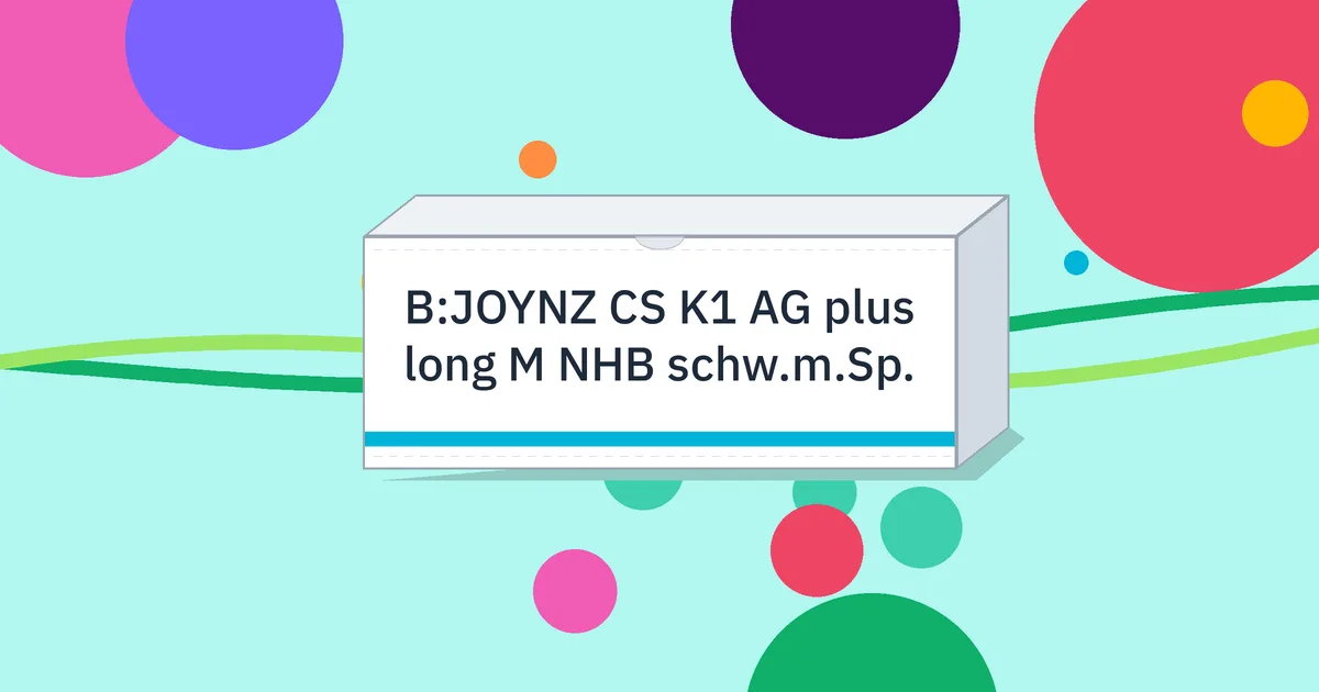Symbolbild: Packung mit der Aufschrift B:JOYNZ CS K1 AG plus long M NHB schw.m.Sp. (PZN 20530800) – Verfügbarkeit und Bezug in Apotheken in Frankfurt am Main
