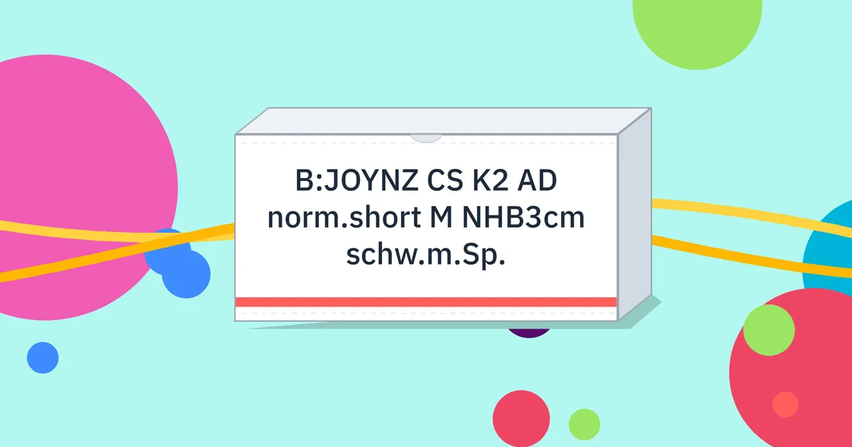 Symbolbild: Packung mit der Aufschrift B:JOYNZ CS K2 AD norm.short M NHB3cm schw.m.Sp. (PZN 20526885) – Verfügbarkeit und Bezug in Apotheken in Frankfurt am Main