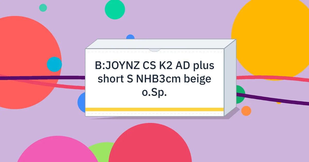 Symbolbild: Packung mit der Aufschrift B:JOYNZ CS K2 AD plus short S NHB3cm beige o.Sp. (PZN 20530527) – Verfügbarkeit und Bezug in Apotheken in Frankfurt am Main