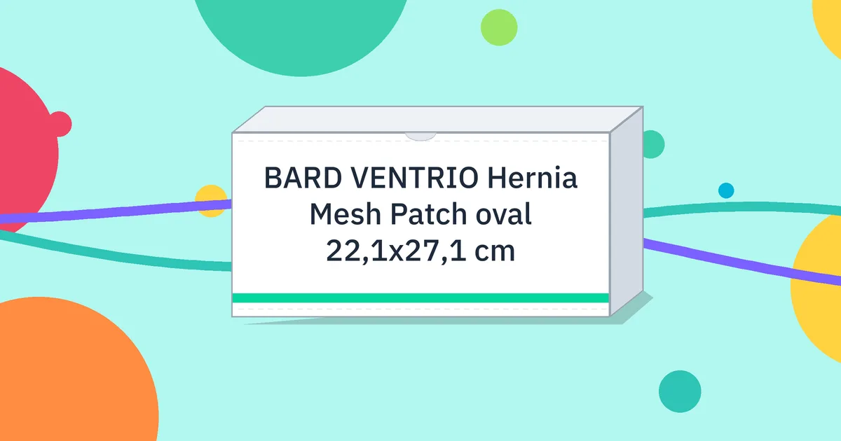 Symbolbild: Packung mit der Aufschrift BARD VENTRIO Hernia Mesh Patch oval 22,1x27,1 cm (PZN 07782997) – Verfügbarkeit und Bezug in Apotheken in Frankfurt am Main