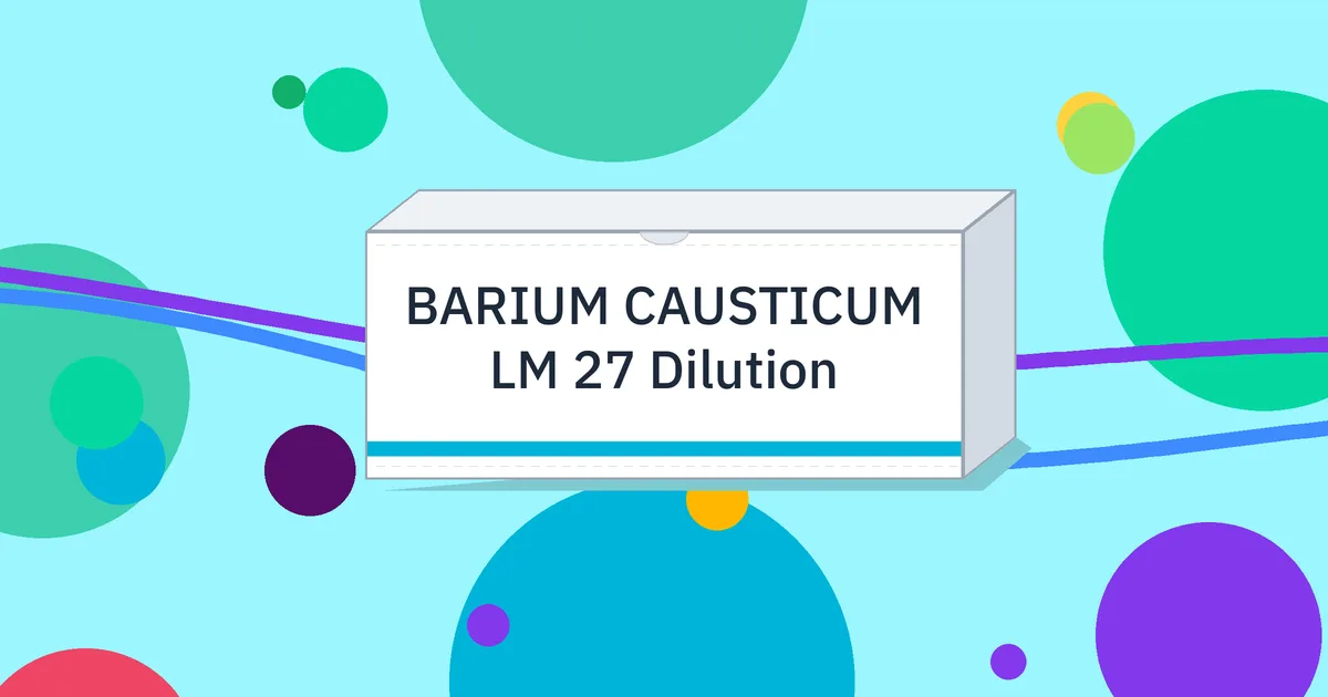 Symbolbild: Packung mit der Aufschrift BARIUM CAUSTICUM LM 27 Dilution (PZN 13376913) – Verfügbarkeit und Bezug in Apotheken in Frankfurt am Main