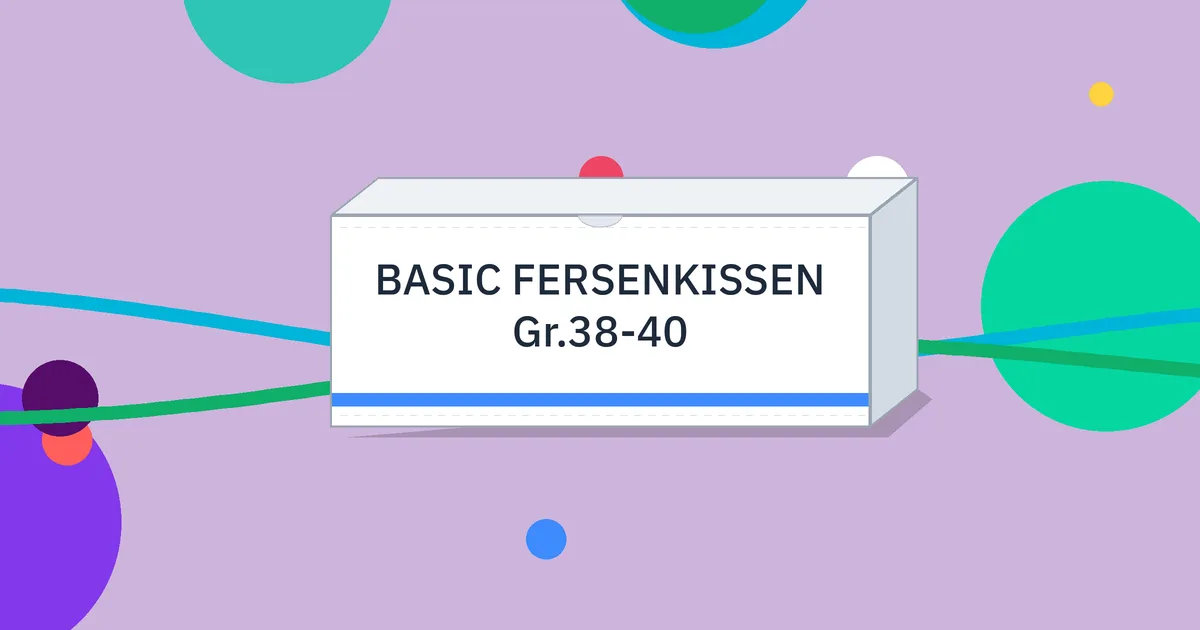 Symbolbild: Packung mit der Aufschrift BASIC FERSENKISSEN Gr.38-40 (PZN 15381746) – Verfügbarkeit und Bezug in Apotheken in Frankfurt am Main