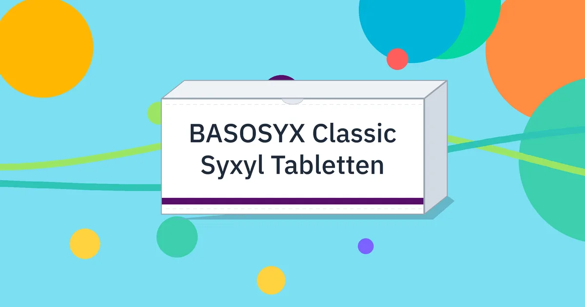 Symbolbild: Packung mit der Aufschrift BASOSYX Classic Syxyl Tabletten (PZN 13837277) – Verfügbarkeit und Bezug in Apotheken in Frankfurt am Main