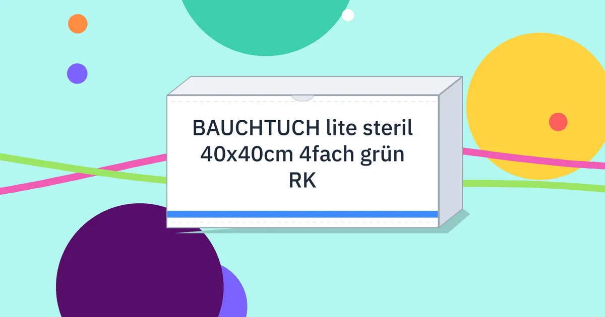 Symbolbild: Packung mit der Aufschrift BAUCHTUCH lite steril 40x40cm 4fach grün RK (PZN 09214205) – Verfügbarkeit und Bezug in Apotheken in Frankfurt am Main