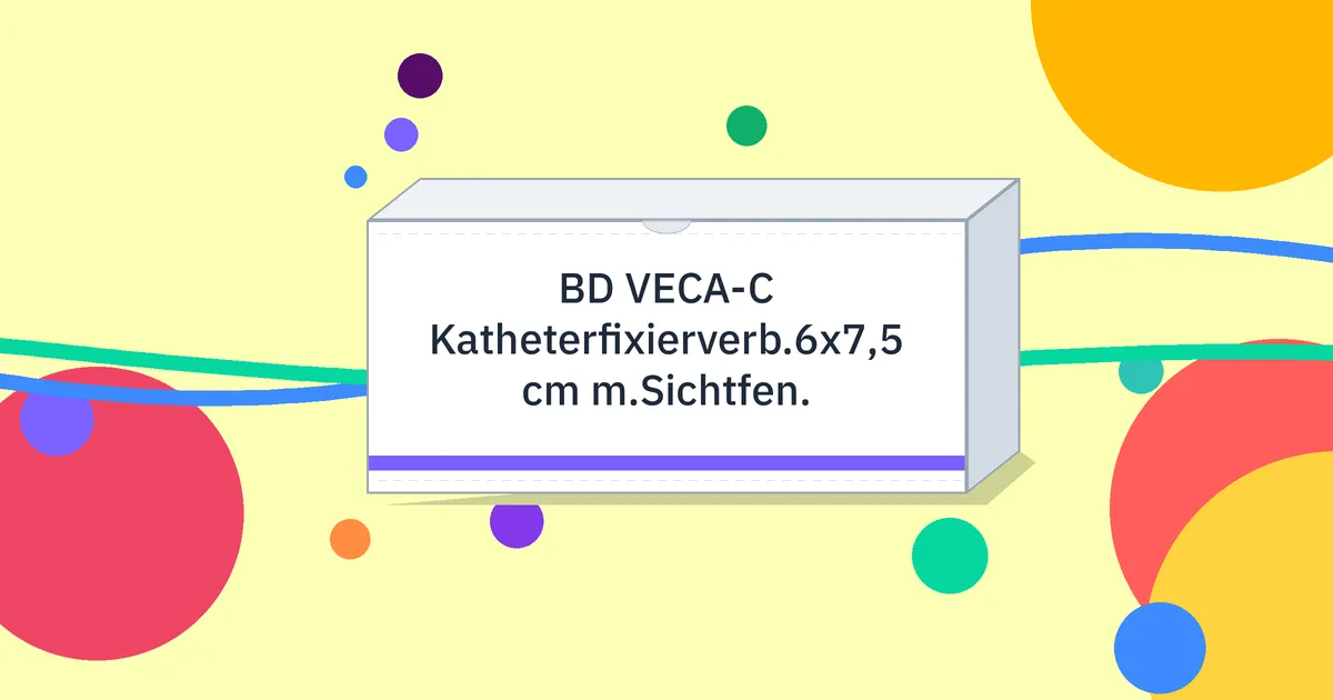 Symbolbild: Packung mit der Aufschrift BD VECA-C Katheterfixierverb.6x7,5 cm m.Sichtfen. (PZN 14046454) – Verfügbarkeit und Bezug in Apotheken in Frankfurt am Main