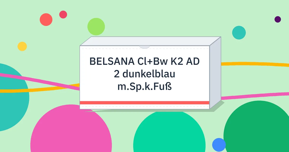 Symbolbild: Packung mit der Aufschrift BELSANA Cl+Bw K2 AD 2 dunkelblau m.Sp.k.Fuß (PZN 15626403) – Verfügbarkeit und Bezug in Apotheken in Frankfurt am Main