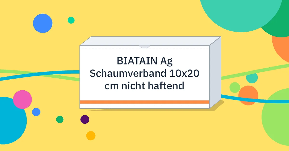 Symbolbild: Packung mit der Aufschrift BIATAIN Ag Schaumverband 10x20 cm nicht haftend (PZN 19348361) – Verfügbarkeit und Bezug in Apotheken in Frankfurt am Main