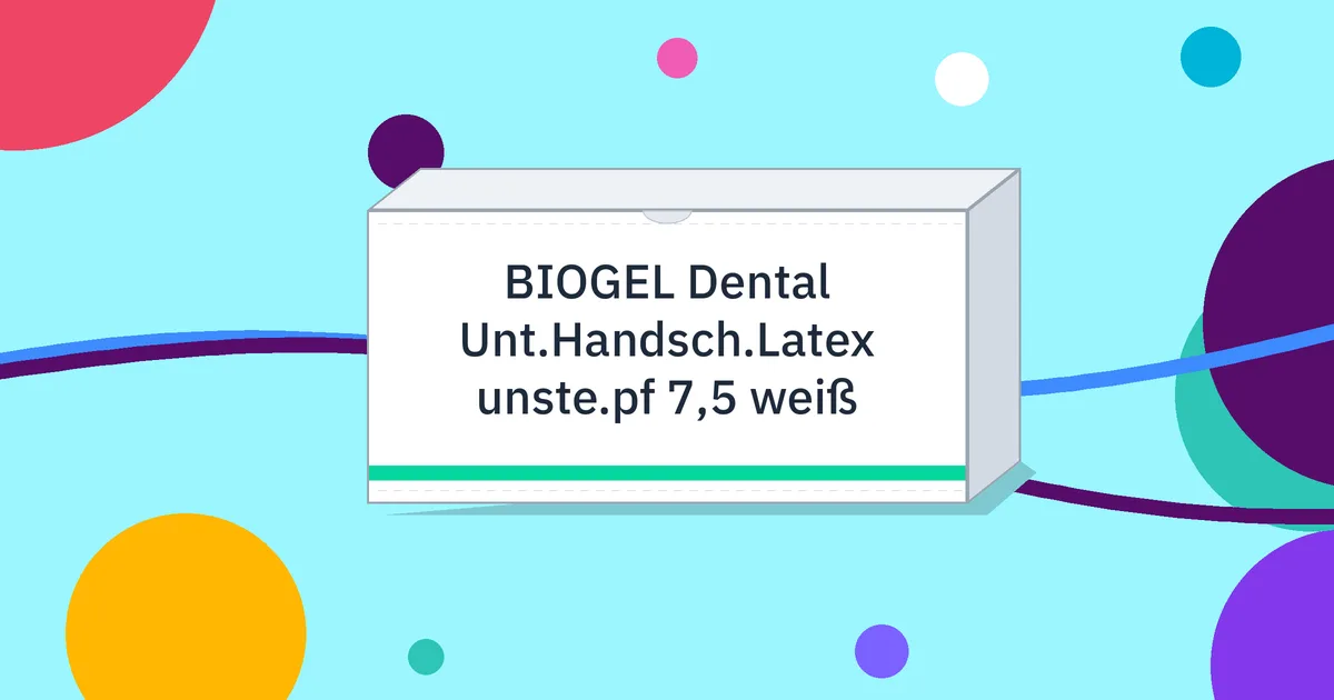 Symbolbild: Packung mit der Aufschrift BIOGEL Dental Unt.Handsch.Latex unste.pf 7,5 weiß (PZN 19496222) – Verfügbarkeit und Bezug in Apotheken in Frankfurt am Main